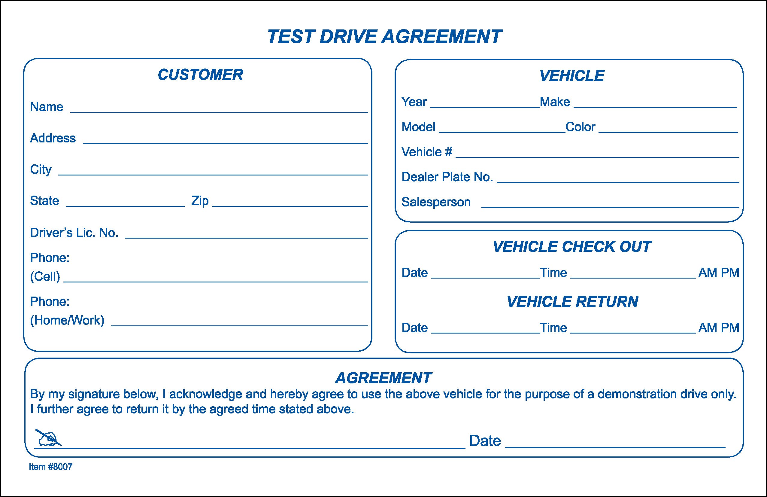 Test Drive Agreement 100 Forms 8007 AutoDealerSupplies Is Test Drive Agreement 100 Forms 8007 AutoDealerSupplies Is